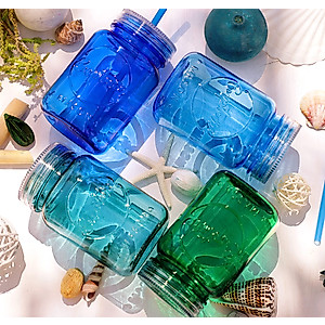 Cupture Acrylic Mason Jar Tumbler Mugs with Lids & Straws - 20 oz, 6 Pack (Cool Lagoon)