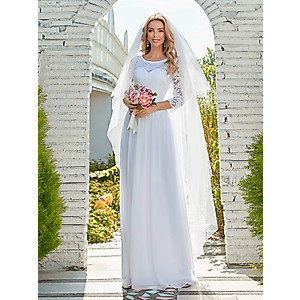 Ever-Pretty Women's Winter Long Elegant Lace A-Line Wedding Dresses for Bride White US14