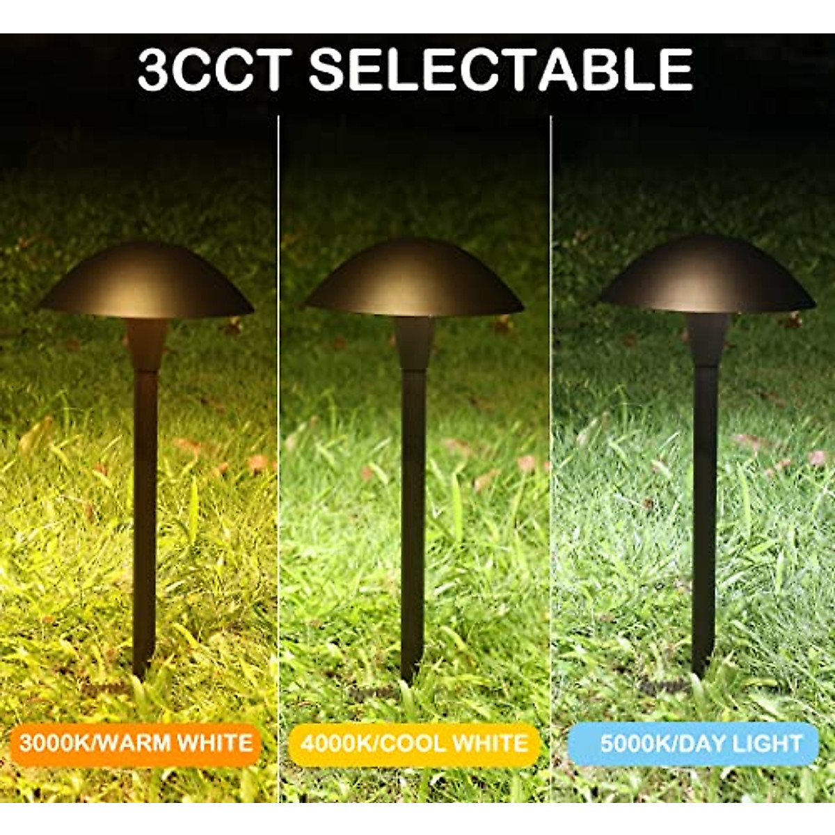 CLOUDY BAY 3000K/4000K/5000K Selectable LED Landscape Pathway Light,5W 12V~15V AC/DC Low Voltage Path Lighting,Waterproof,6 Pack