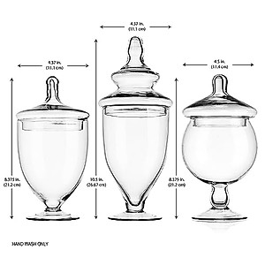 Glaver's Apothecary Jars With Lids, Set Of 3 Candy Jars, Countertop Canister, Glass Décor, Restroom Accessories, Buffet Décor, For all your Vanity Storage and much more