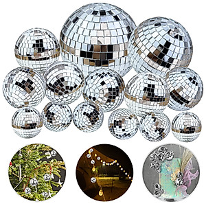 14 PCS 1.18inch 1.57inch 1.97inch 2.36inch Disco Ball Cake Decoration Ornaments Reflective Mirror Ball Cake Decoration 70s Disco Themed Party Christmas Tree Decoration