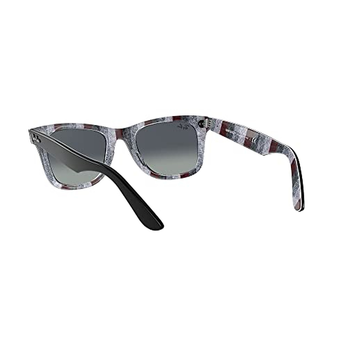 Ray-Ban RB2140 Original Wayfarer Square Sunglasses, Black On Chevron Grey/Burgundy/Light Grey Gradient Blue, 50 mm