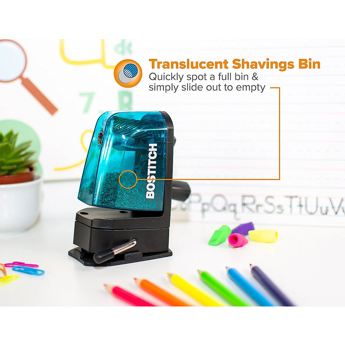 Bostitch Office Multi-Mount Manual Pencil Sharpener, Vacuum Mount or Screw Mount, Blue (MPS2-BLUE)