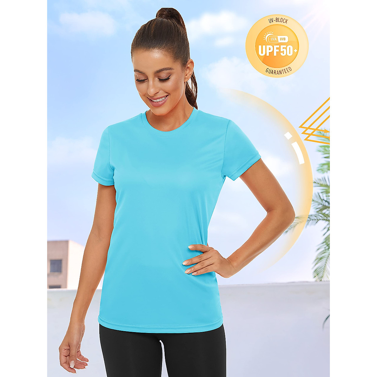 TACVASEN UV Protection Shirts for Women Summer Crewneck Tops UPF 50+ Sun Protection Short Sleeve T Shirt, Ice Blue, XL