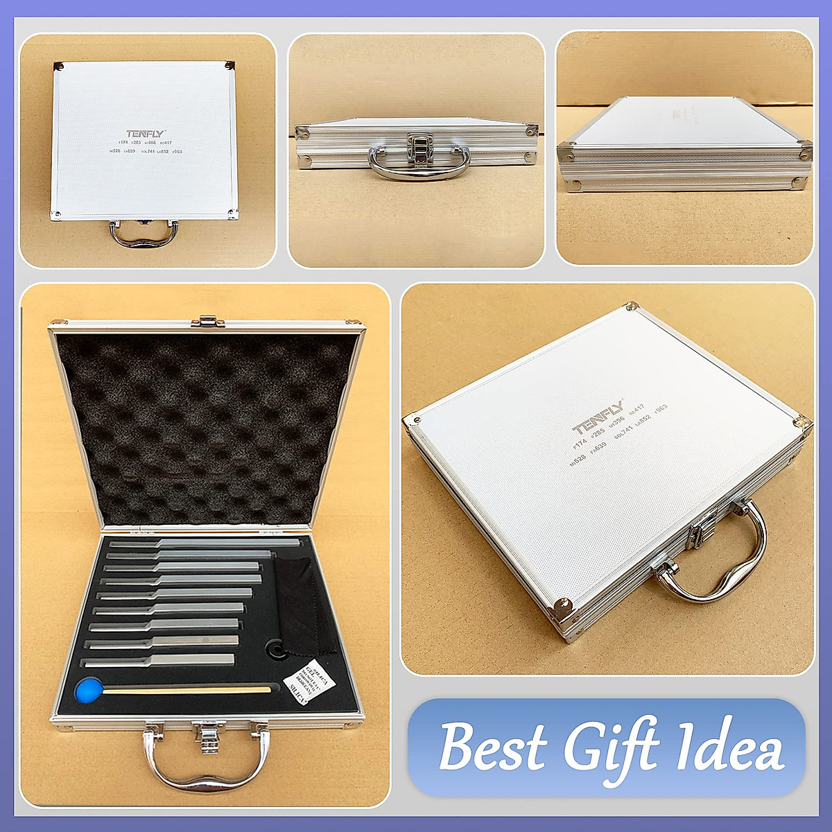 TENFLY Solfeggio Tuning Fork Set - 9 Tuning Forks Perfect for DNA Healing, Chakra, Sound Therapy, with Exquisite Aluminum Gift Box(174 Hz, 285 Hz, 396 Hz, 417 Hz, 528 Hz, 639 Hz etc)