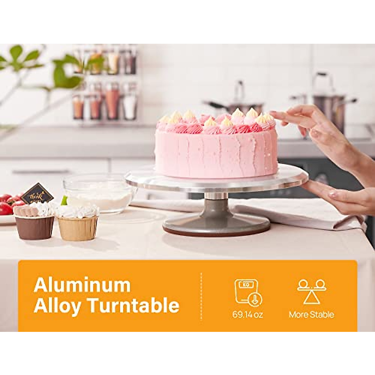 Kootek Aluminium Cake Decorating Turntable, 12 Inch Rotating Cake Stand, 22pcs Baking Supplies Tools with Icing Spatula, Cake Leveler, 3 Icing Smoother, 12 Icing Piping Tips, 2 Pastry Bag