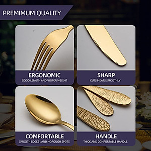 Silver Hammered Silverware Set,GULSARAYI 24-Piece Stainless Steel Flatware Set for 6, Metal Tableware Cutlery Set Includes Dinner Knives/Forks/Spoons, Modern Design & Mirror Polished