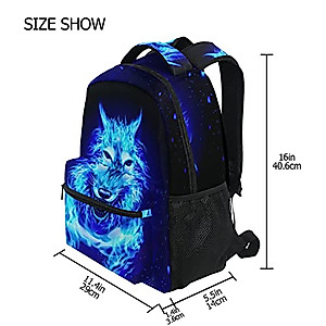 ALAZA Fire Woolf Niamal Print Backpack Purse with Multiple Pockets Name Card Personalized Travel Laptop School Book Bag, Size M/16.9 inch