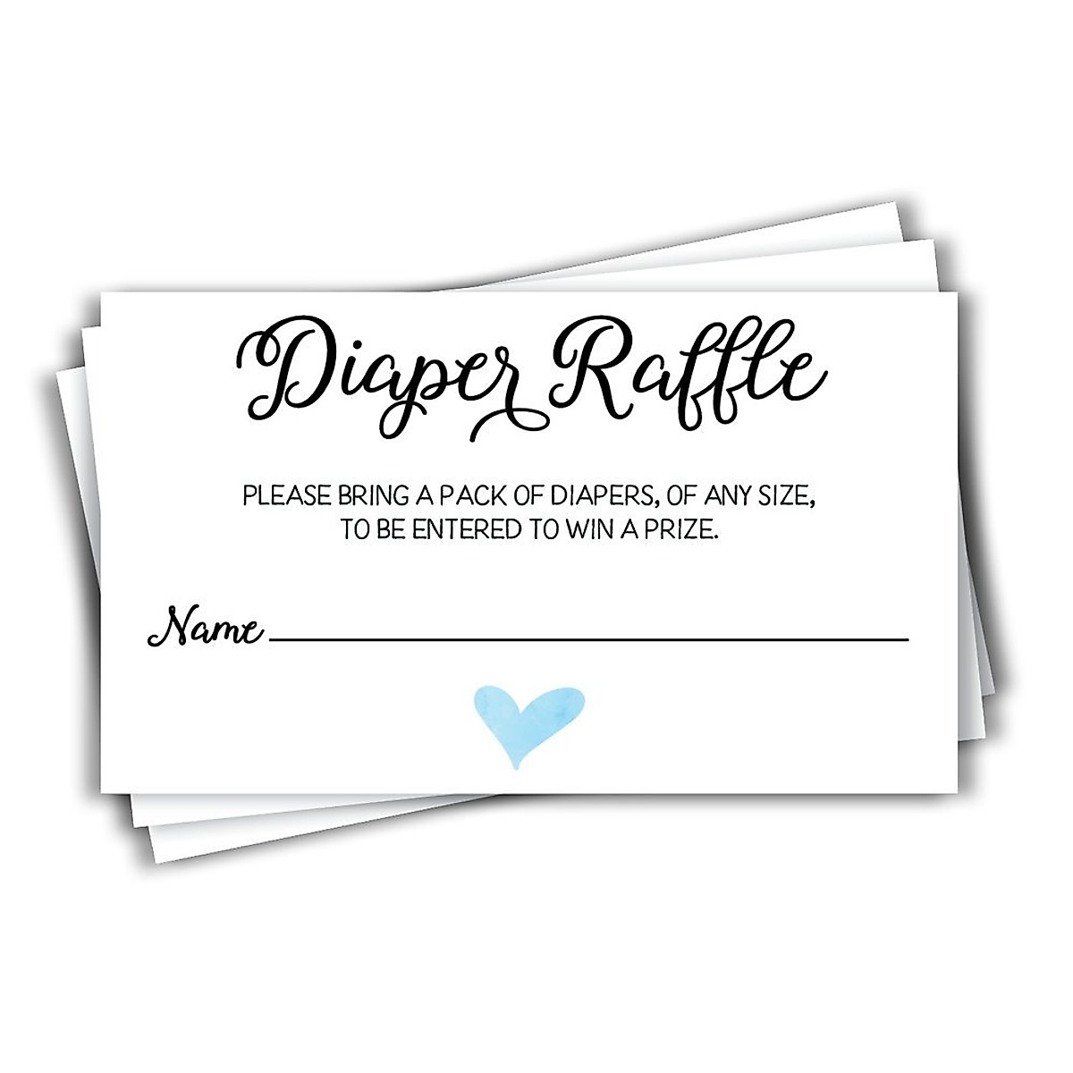 50 Diaper Raffle Ticket Lottery Insert Cards for Blue Boy Heart Baby Shower Invitations, Supplies and Games for Baby Gender Reveal Party, Bring a Pack of Diapers to Win Favors, Gifts Prizes (50-Cards)