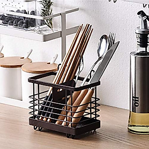 ZSQAI Hanging Spoon Chopsticks Fork Iron Storage Basket Kitchen Rack Cutlery Holder Cutlery Stand Countertop Shelf Rack Holder (Color : White)
