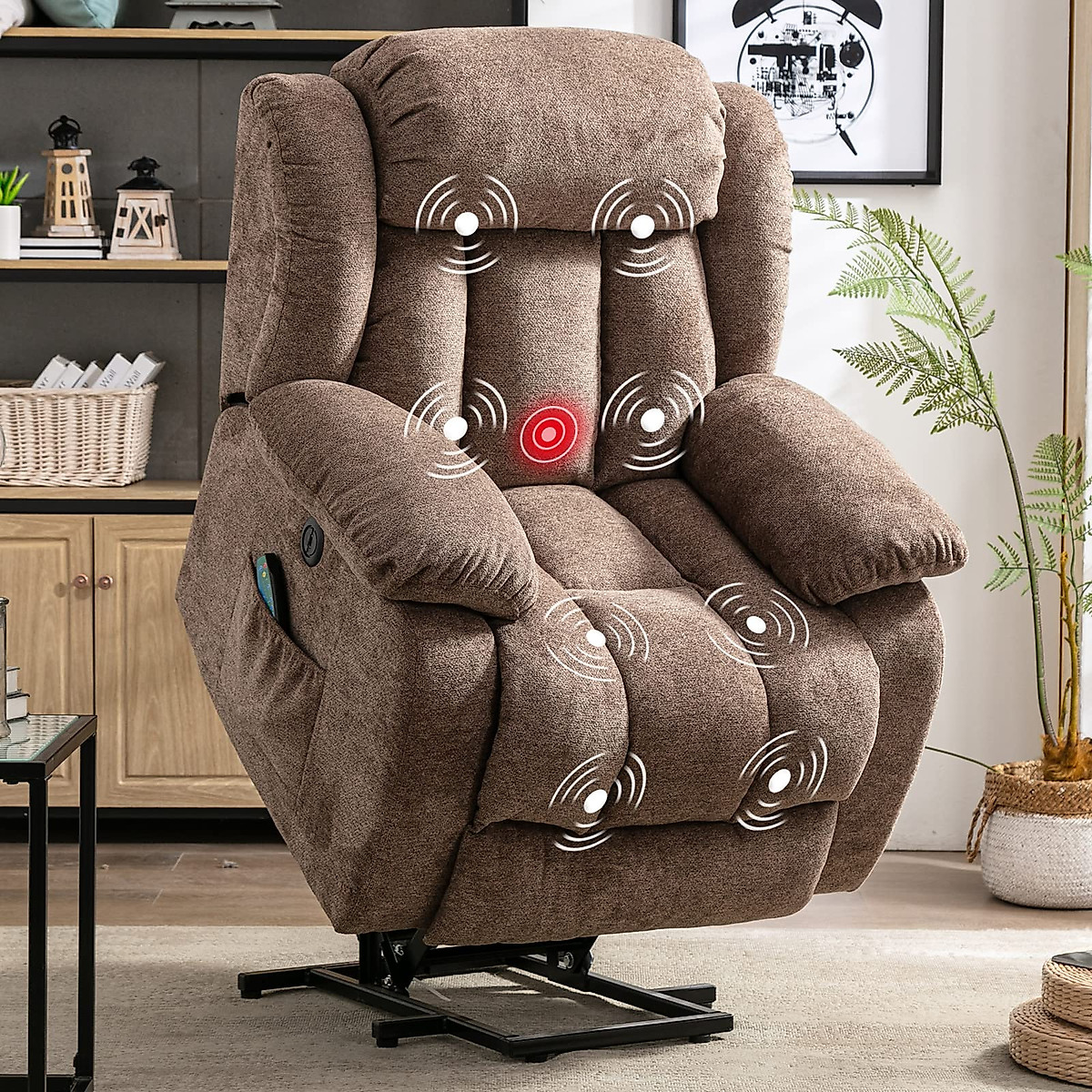 ANJ Power Lift Recliner Chair with Heat & Massage for Elderly, Overstuffed Lift Chairs with USB Port and Heavy Duty Reclining Mechanism(Taupe)