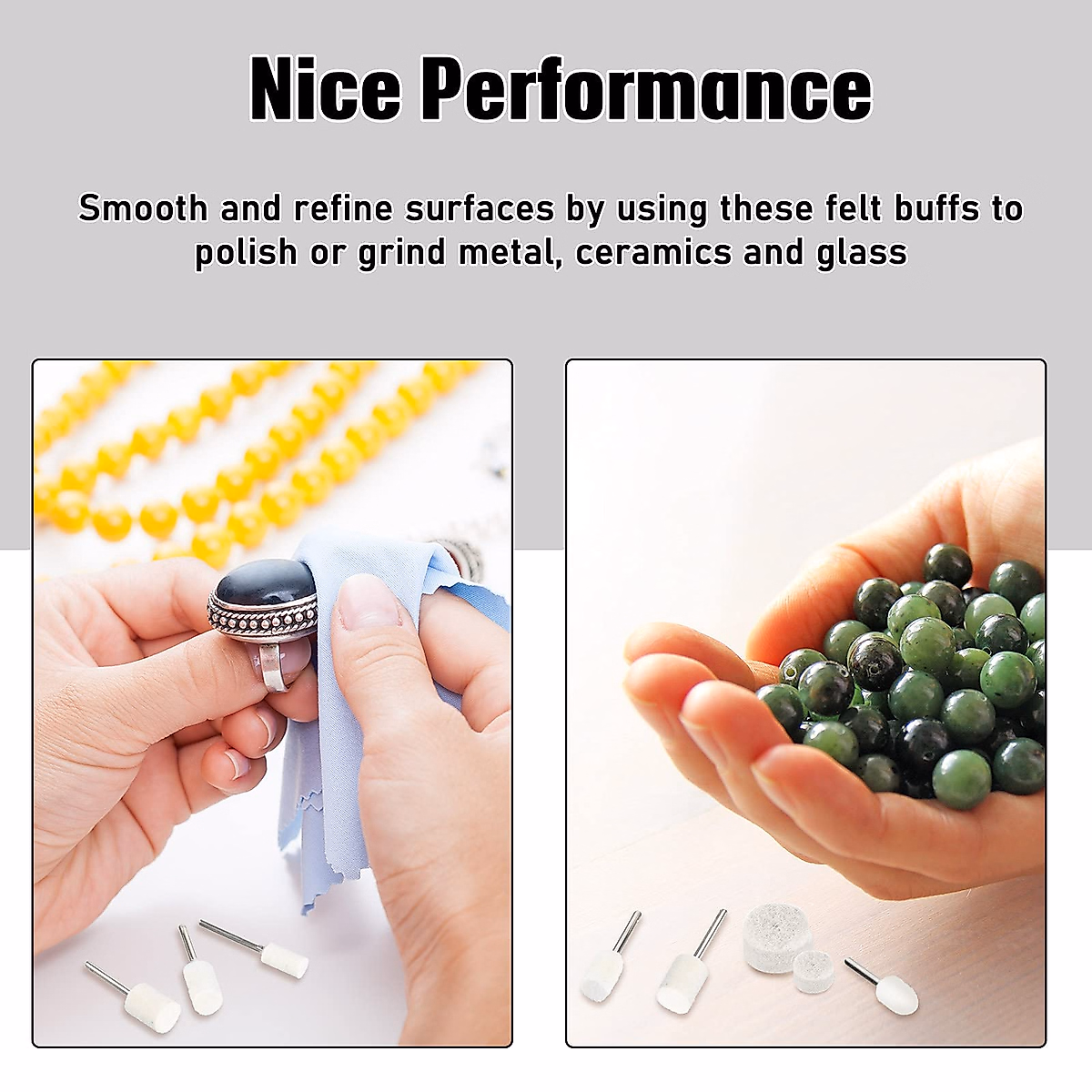 Lasnten 64 Pcs Wool Felt Polishing Tips Wheel Polishing Bits Buffing Mounted Mandrel Grinding Bits Point Mandrel Jewelry Polishing Kit Tool Accessories for Rotary Tool Attachment