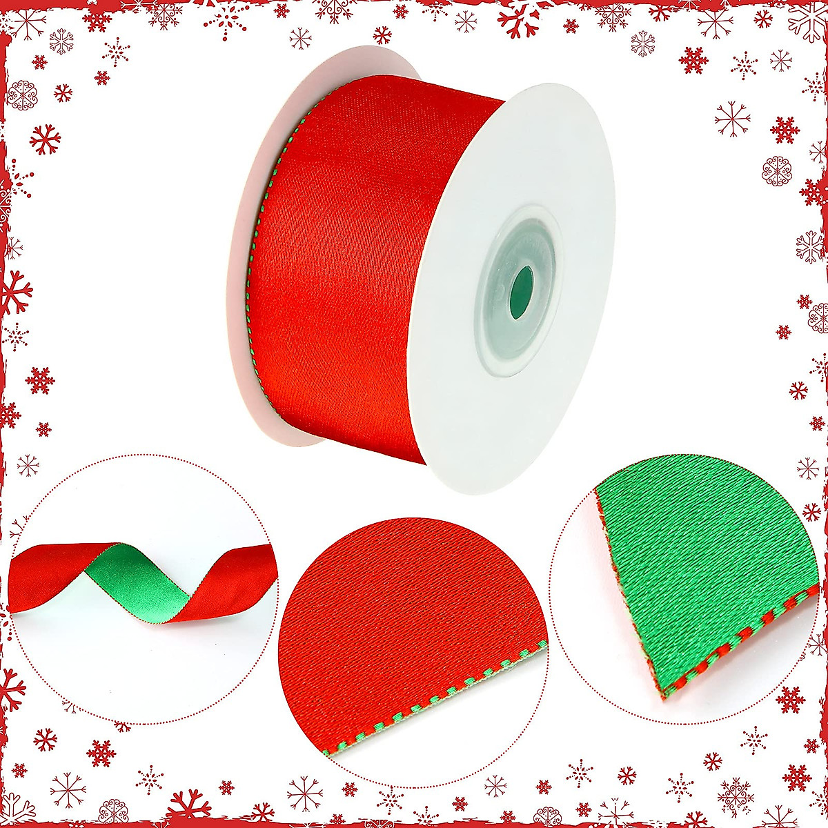 3 Rolls Christmas Ribbon 1.5 Inch 18 Yard Double Faced Ribbon Polyester Fabric Ribbon Roll for Christmas Tree Present Garland Bow Wreath Garland Wrapping Home Decoration (Green Red)