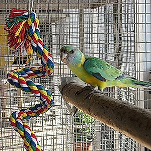 Bird Rope Perch Colorful Rotate Cotton Rope Bird Perch Stand, Rope Bungee Bird Toy for Parakeets Cockatiels, Conures, Parrots, Love Birds