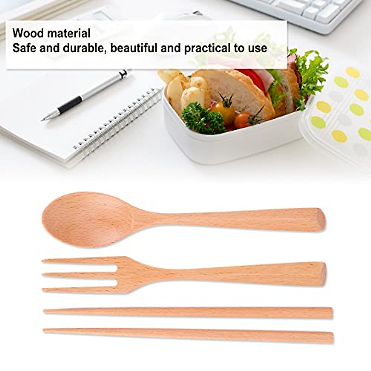 Portable Chopsticks Spoon Tableware, Cutlery Fork Kit with Storage Box, Wooden Cutlery Set Reusable Japanese Style Tableware Set for Kitchen, Home, Camping, Picnic