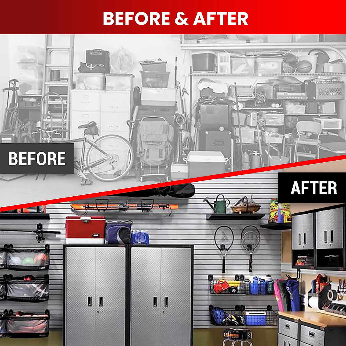 Slatwall Panel Garage Wall Organizer: Heavy Duty Wall Mounted PVC Wall Rack, Interlocking Slat Wall Paneling for Garage Wall Storage, Slatwall Board or Slatwall Shelves System -White (8’x4’W)