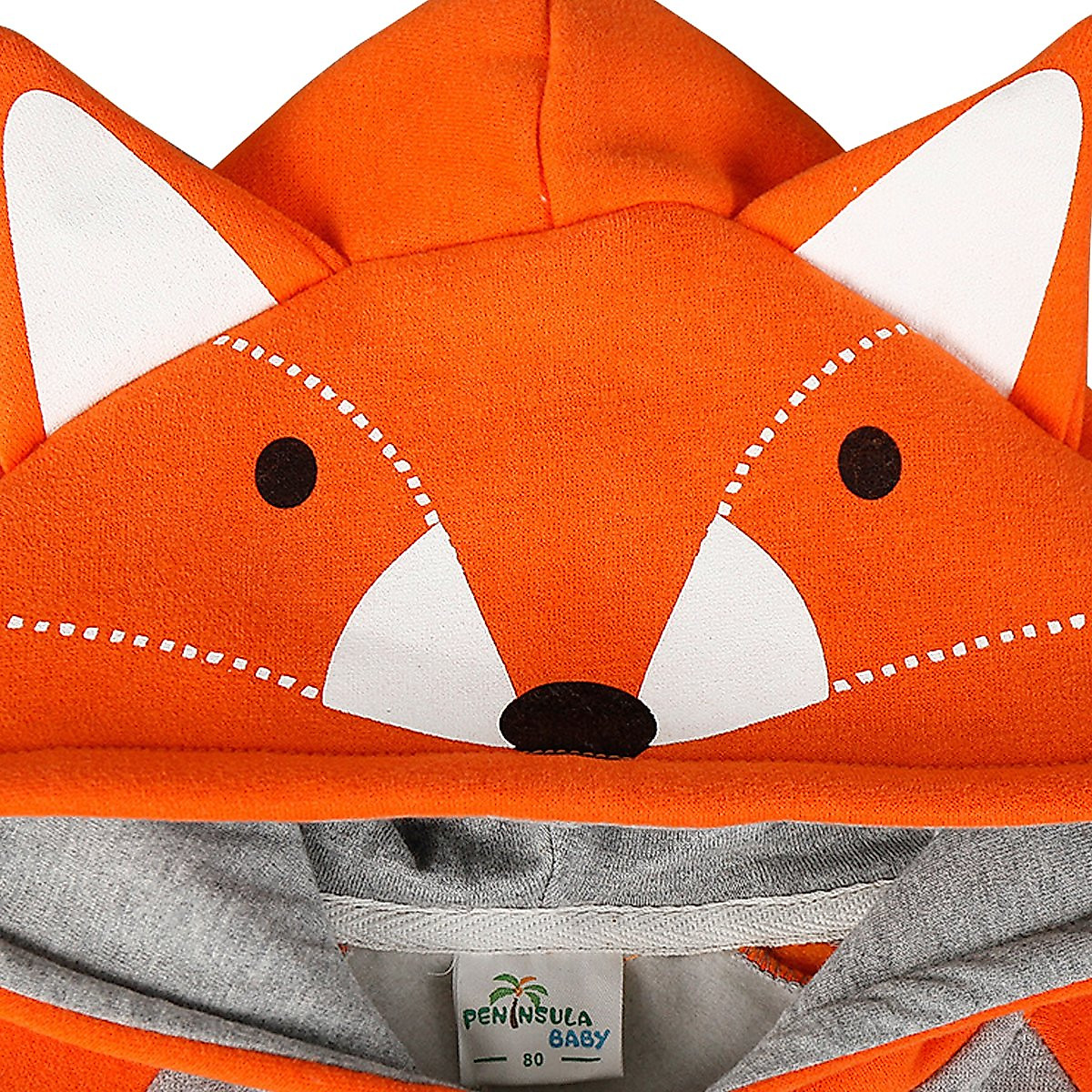 Bebone Hooded Fleece Romper for Baby Girls Boys Cartoon Animal Fox Jumpsuit (0-3M, Orange)