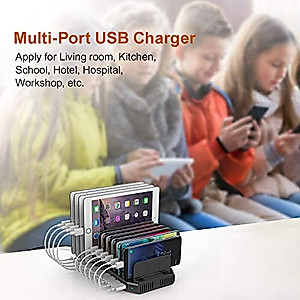 Alxum 60W 10 Port USB Charging Station Multiple Charger Station, USB Organizer Stand for iPad, iPhone Xs Max, X, 8 Plus, Samsung Galaxy, Google Pixel, LG stylo, Black (60W)