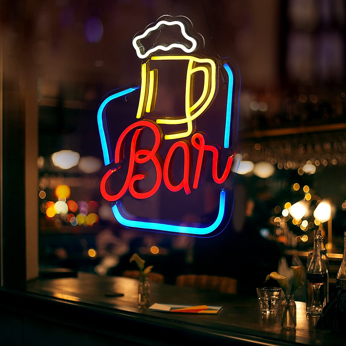 FITNATE Neon Bar Sign, Beer Neon Sign for Wall Decor, Brightness Adjustable LED Neon Light Sign USB Powered Decorative Bar Sign for Home Bar Wall Party Decor