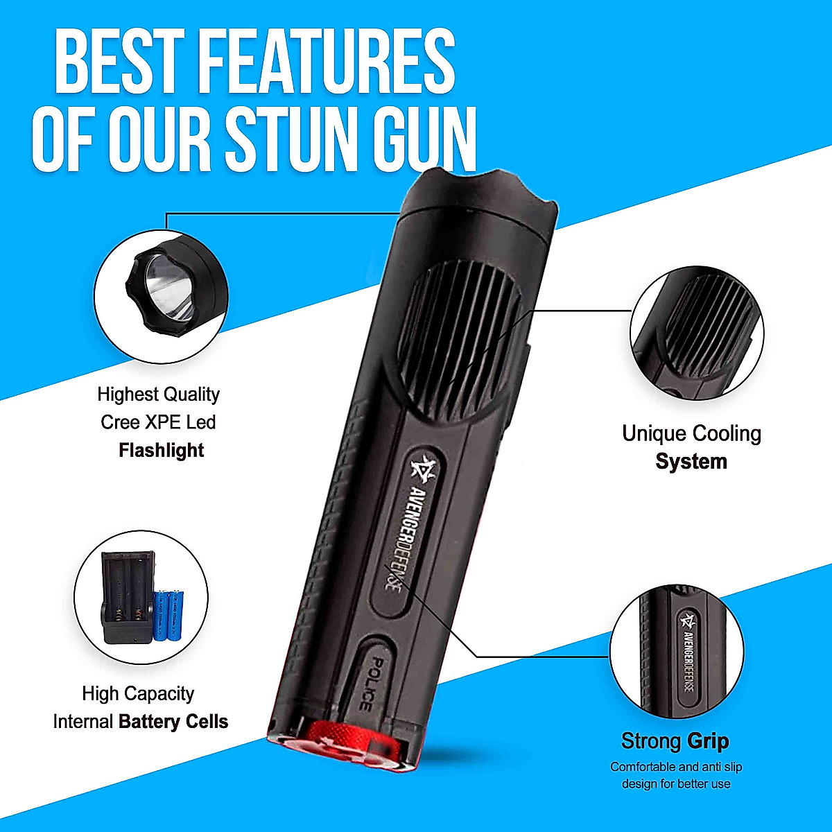 Avenger Defense Women Stun Gun for Self Defense - Portable Protection Flashlight with Case - Black (ADS-30)