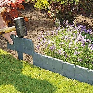 RZMY 40Pcs Garden Edging Border,DIY Stone Effect Plastic Palisade Fence Gray Decorative Flower Bed Interlocking Outdoor Lawn Border(32.8')