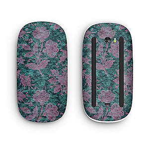 Design Skinz Turquoise and Burgundy Floral Velvet v2 Vinyl Decal Compatible with The Apple Magic Mouse 2 (Wireless, Rechargable) with Multi-Touch Surface