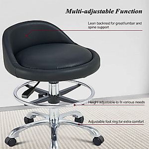 Kastele Height Adjustable Rolling Desk Stool Swivel Chair with Backrest and Casters Heavy Duty for Salon, Spa, Massage,Tattoo,Esthetician,Shop,Kitchen (Backrest with Casters, Black)