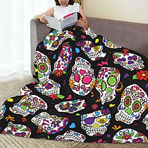 BLUBLU Day of The Dead Sugar Skull Flannel Fleece Bed Blanket Throw Blanket Lightweight Cozy Plush Blanket for Bedroom Living Rooms Sofa Couch 50"x40"