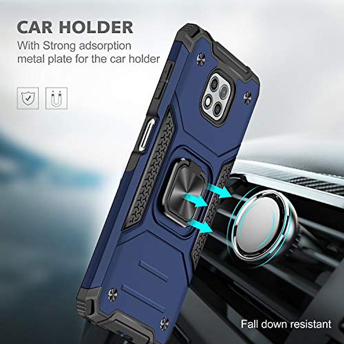 Amytor Designed for Motorola Moto G Power 2021 Case [2 x Tempered Glass Screen Protector] [ Military Grade ] 17Ft. Drop Tested Armor Protective Phone Case with Magnetic Car Mount Ring Kickstand (Blue)