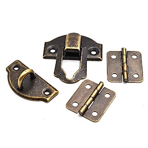 27 X 30mm Antique Bronze hasp Latch and Mini Box Hinges, Mini Decorative Lock Buckle with Screws for Jewelry Wooden Box and DIY Crafts(2 Sets)