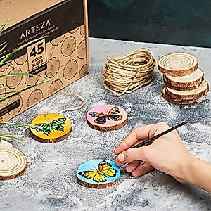 ARTEZA Natural Wood Slices, 2.4-2.8 Inch Diameter, Set of 45, Brown Round Pine Wood Discs with Bark for Crafts, Christmas Ornaments, Centerpieces