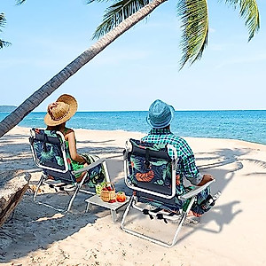 Giantex 3-PCS Folding Camping Chair - Beach Chair and Aluminum Table Set, Patio Sling Chairst with 5 Adjustable Position, Backpack Lawn Chair for Fishing,Travelling Sunbathing Chairs Set