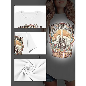 GEMLON Womens Nashville Shirts Country Music Summer Tshirts Oversized Graphic Short Sleeve Tees for Women Teen Girls White S