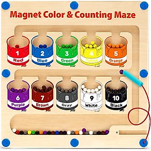 BainGesk Magnetic Color and Number Maze, Wooden Magnet Puzzles Board Games for Toddler, Montessori Counting Matching Toys, Color Sorting, Fine Motor Skills Toys Gifts for Boys Girls 2 3 4 5 Years Old