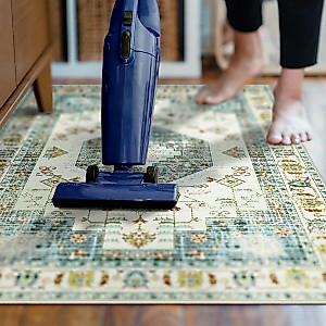 4x6 Small Boho Area Rug & Carpet for Bedroom, Entryway, and Living Room – Soft, Machine Washable Fabric with Non-Slip TPR Backing and Sturdy Sewn Edges