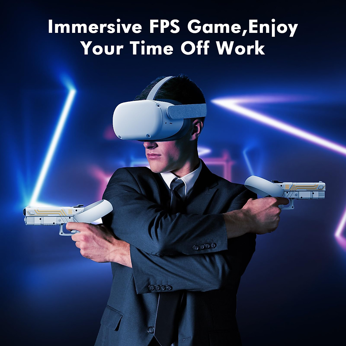 AMVR VR G-un Stock Cover Compatible with Oculus Quest 2 - Weighted Hard Grips for Meta Quest2 Controllers Enhanced FPS Games Reality Holding Feels, Anti Slip Handle Shell Case Protector