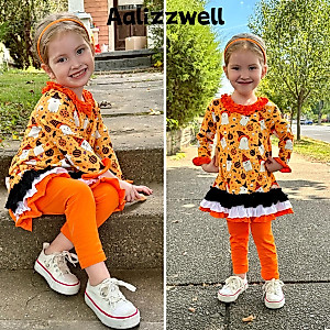Toddler Girls Halloween Clothes 2T Ghost Ruffle Tunic Legging Outfit Halloween 2 Years Old 24 Months Clothing Orange