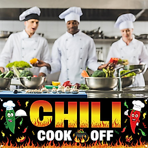 QOUBAI Chili Cook Off Decorations Banner 71 x 24 Inches Black Hot Chili Pepper Contest Banner Chili Cook Off Party Supplies for Mexican Fiesta Cinco De Mayo Chili Cooking Competition Festival Prizes