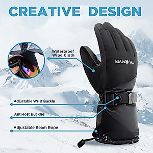 rivmount Ski Snow Gloves Men Women, Waterproof 3M Thinsulate Touchscreen, Winter Cold Weather Warm Gloves Wrist Leashes