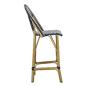 Safavieh PAT4008A Collection Ford Navy and White Indoor/Outdoor Stacking French Bistro Bar Stool