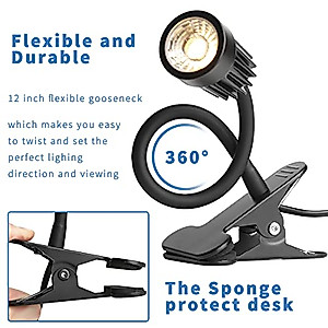 LED Clamp Clip on Light Reading Lights, 3w Clip Bedside Lamp Clamp Desk Lamp, 360°Flexible Gooseneck Book Light for Desk Bedside Headboard, Table Lamp for College Dorm,Home,Nail Art ,Tattoo Lamp 2Pack
