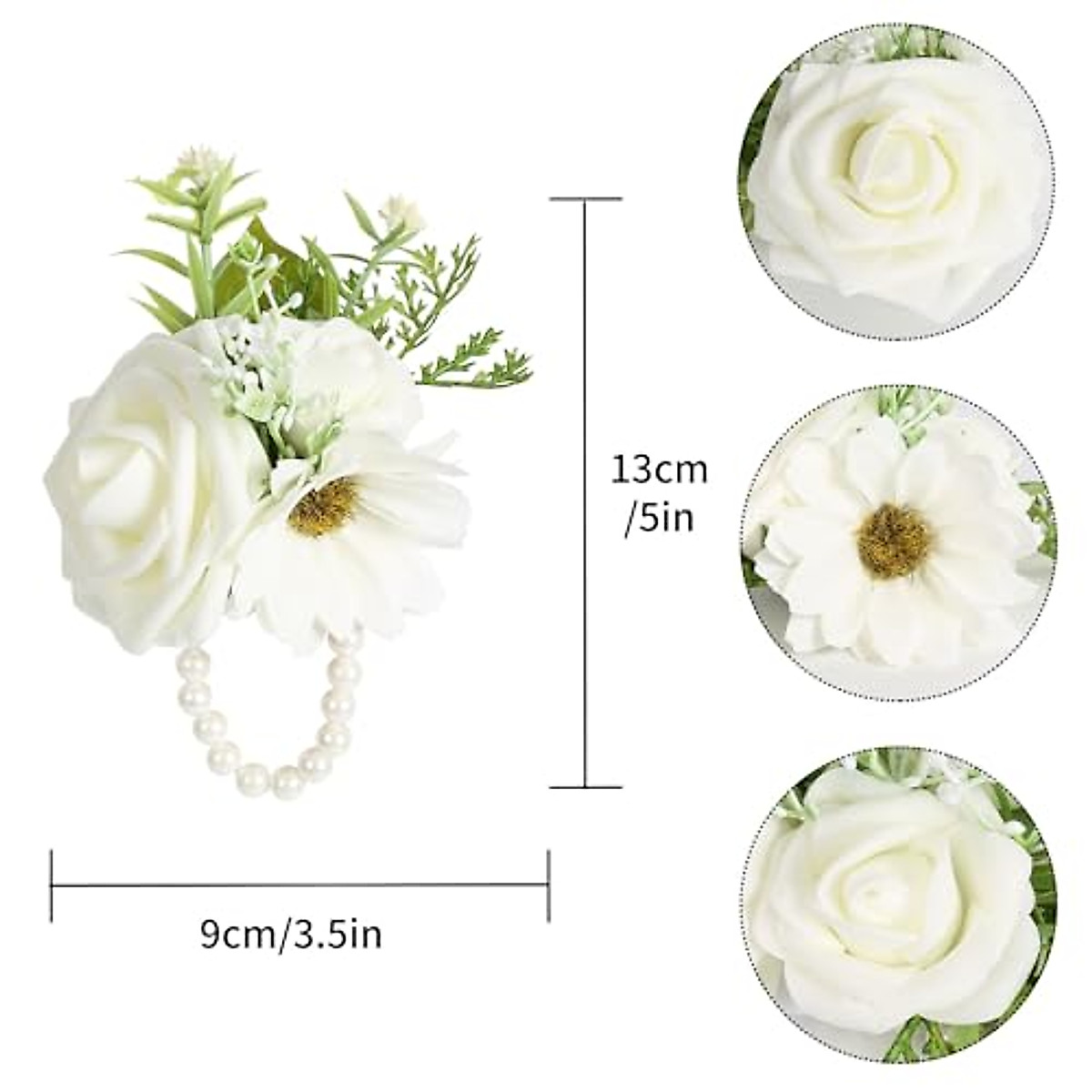 Jieowvhc Ivory White Rose Wrist Corsage for Wedding, Set of 6 Prom Flower Corsage Wristlet Wristband for Women Girls Bride Bridesmaid Artificial Rose Hand Flowers for Homecoming Ceremony Anniversary P