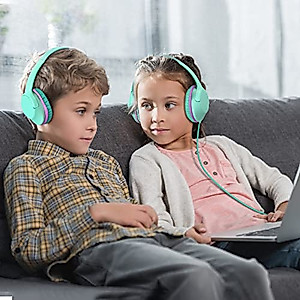 POWMEE Kids Headphones Over-Ear Headphones for Kids/Teens/School with 94dB Volume Limited Adjustable Stereo 3.5MM Jack Wire Cord for Fire Tablets/Travel/PC/Phones(Mint Green)