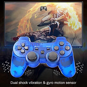 ＲＵＥＩＵＲＩ Wireless Controller for PS3,2 Pack PS3 Controller Compatible with PS 3 Console Double Shock Motion Control Upgraded Joystick with Charging Cord (Blue+Green)