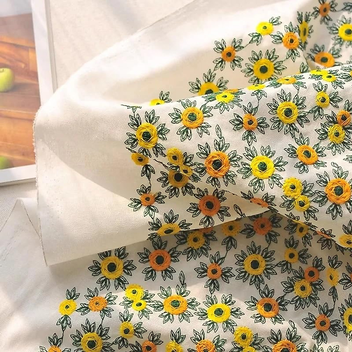 XMTXZYM 2 Meter Embroidery Cotton Linen Fabric DIY Handmade Clothes Sewing Fabric