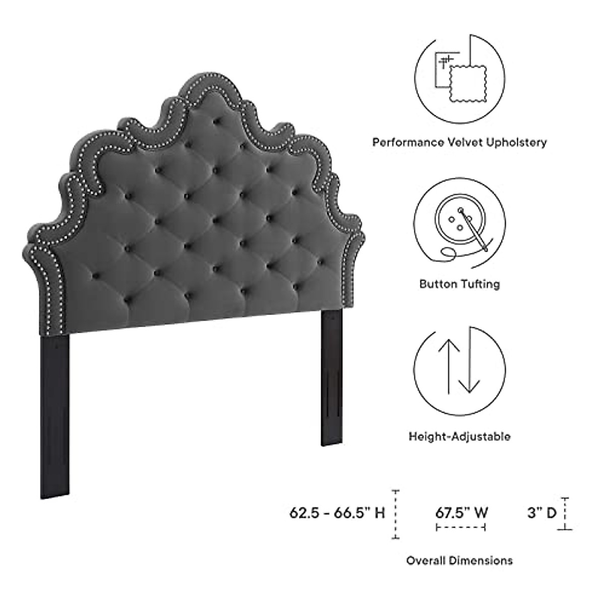 Modway Arabella Button-Tufted Performance Velvet Headboard, Full/Queen, Charcoal