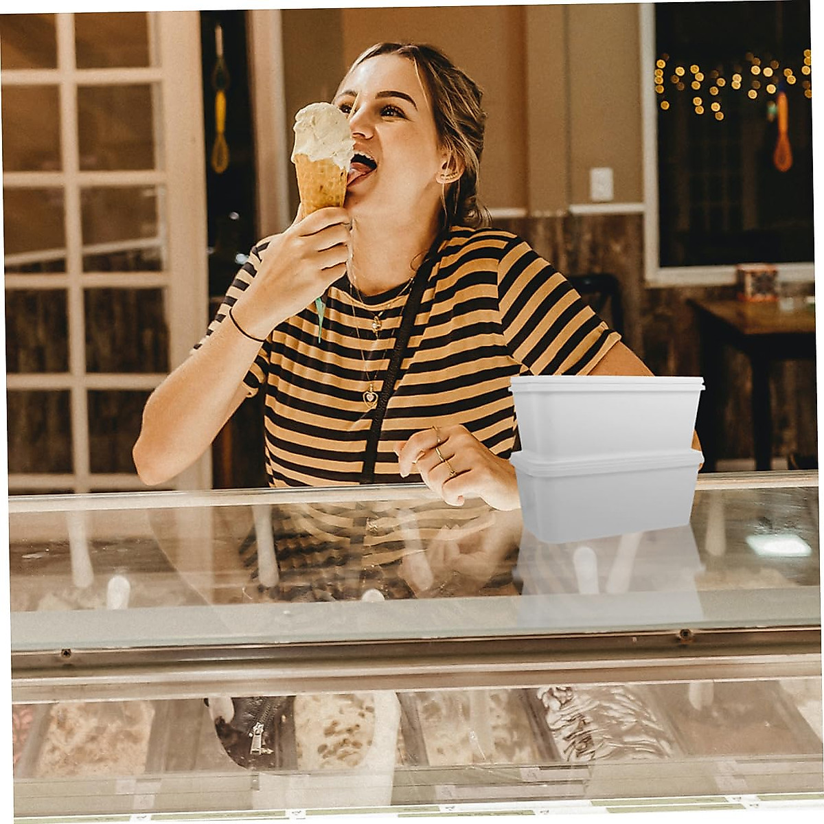 VOSAREA Professional Ice Cream Storage Box Container 3l Reusable Freezer Storage Tub for Fruit Dessert Preservation