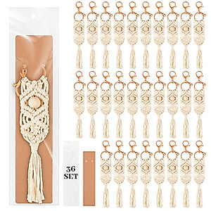 Landical 36 Set Boho Macrame Keychain Bulk with Aesthetic Tassel and Kraft Tags for Key Purse Wallet Birthday Wedding Party Favors Baby Bridal Shower Christmas Gift