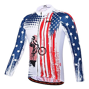 XUNQI Men's Cycling Jersey Long Sleeve Reflective with Rear Zippered Bag American Cycling Team Size M