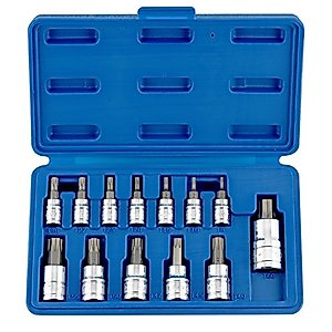 NEIKO 10071A 13-Piece Torx Bit Socket Set, S2 and Cr-V Steel, 1/4-Inch, 3/8-Inch and 1/2-Inch Drive, 2mm to 14mm, Torx Bit Set, Torque Bit Set, Torx Socket Set